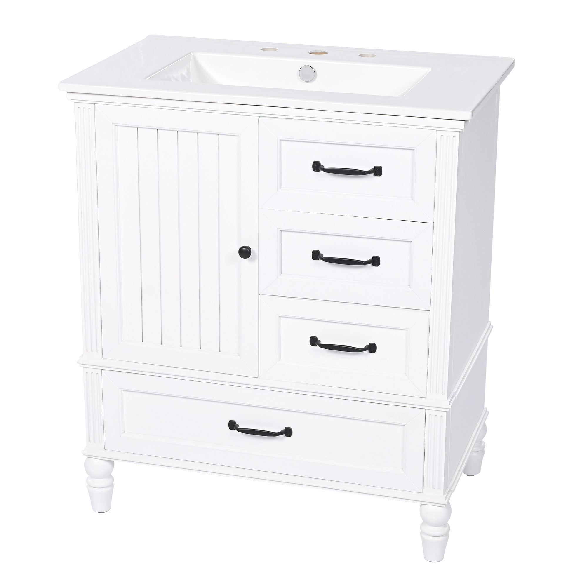 Canora Grey 30" Bathroom Vanity With Sink - Solid Wood Legs, Spacious Storage, And Ceramic Semi ...